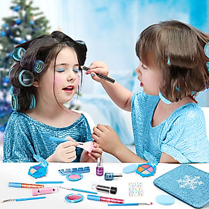 Kids Makeup Kit for Girls, Washable Real Makeup Set for Little Girls, Princess Frozen Toys for Girls Toys for 4 5 6 7 8 Year Old, Kids Play Makeup Starter Kit Cosmetic Beauty Set Frozen Makeup Set
