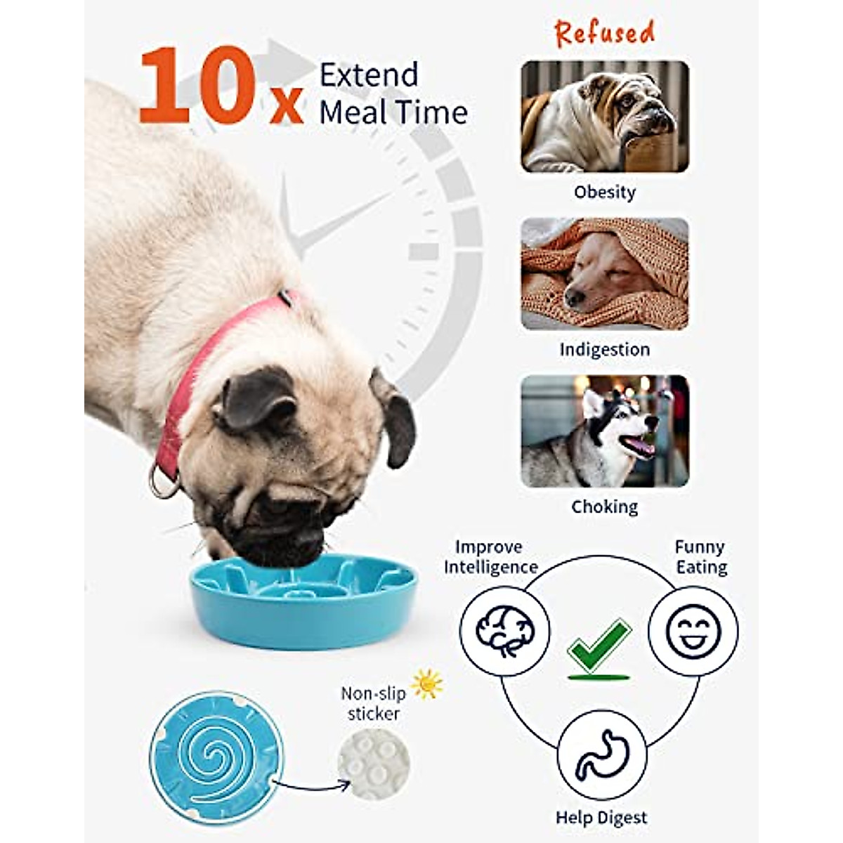 KOFPAR 2 Cup Ceramic Slow Feeder Dog Bowl, 8'' Slow Feeding Dog Dishes Medium Large Breed, Slow Eating Bowl for Fast Eater Anti-Choking Form Healthy Eating Habit, Puppy Puzzle Bowl Non-Slip Easy Clean