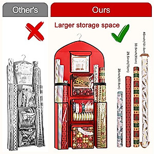 Woodoulogy Hanging Gift Wrapping Paper Storage, 48x24 Extra Large Double-Sided Christmas Wrap Bag Container, Oxford Dual-Side Craft Roll Organizer, Present Wrap Holder for Bedroom Closet, Door