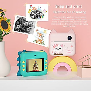 QSYY Printable Children's Camera, Wrong Title Printer, Photo Video Digital Camera, Birthday for Boys and Girls, with 32G Memory and Printing Paper,Pink