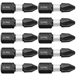 GRENPRO 10Pcs S2 Phillips Magnetic Screwdriver Bit Set, 1 Inch Impact Tough, Anti-Slip Tips, 1/4 Inch Hex Shank