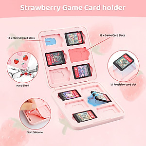 GLDRAM Pink Strawberry Travel Bag for Nintendo Switch/OLED/Lite, Cute Carrying Case Portable Sling Shoulder Bag Accessories Bundle for Switch with Game Card Case Holder & 2 Thumb Grip Caps for Girls