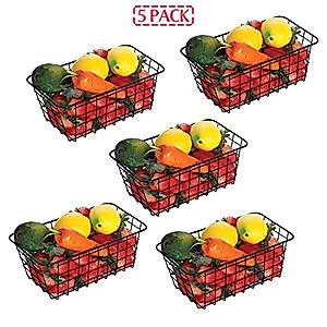 XINFULL 5 Pack Wire Storage Baskets Household Metal Wall-Mounted Containers Organizer Bins for Kitchen Bathroom Freezer Pantry Closet Laundry Room Cabinets Garage Shelf, Medium
