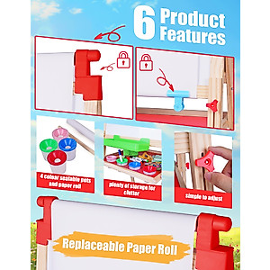 JOYOOSS Easel for Kids Art Easel Kids Easels for Toddlers,Wooden Kid Easel with Paper Roll - Adjustable Magnetic Double Sided, Toddler Art Easel for Toddlers 2-4 Years and Art Easel for Kids Ages 4-8