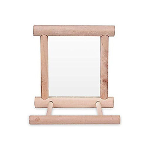 HAPPTYTOY 2Pcs Bird Mirror Fun Play Toy for Budgies Small Parrot Parakeets Love Birds Cage Swing Wooden Toy for Birds (2Pcs)