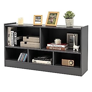 Tangkula Wood Storage Cube Bookcase, 2 Tier 5 Cube Open Shelf Storage Cabinet, Multipurpose Bookshelf, Display Cabinet Shelf for Living Room, Bedroom, Hallway, Kid's Playroom, Reading Nook (Grey)