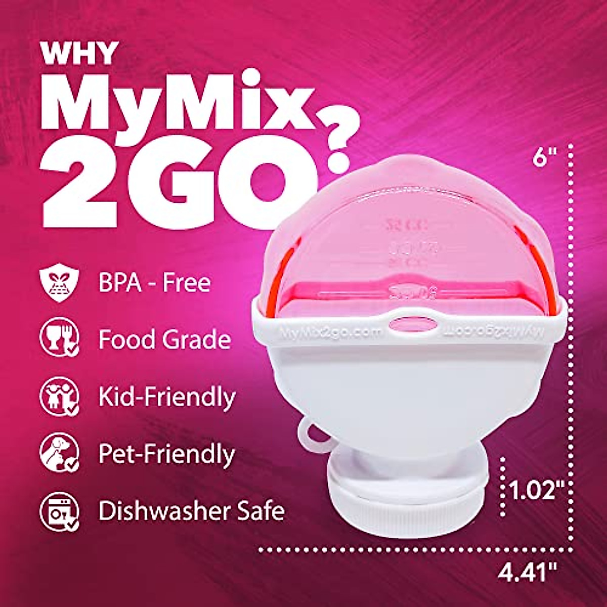Multipurpose Protein Powder Container, Airtight Powder Container with Protein Powder Funnel, On-The-Go Supplement Container for Gym and Outdoor Enthusiasts, White/Pink, 120 CCs - MyMix2go