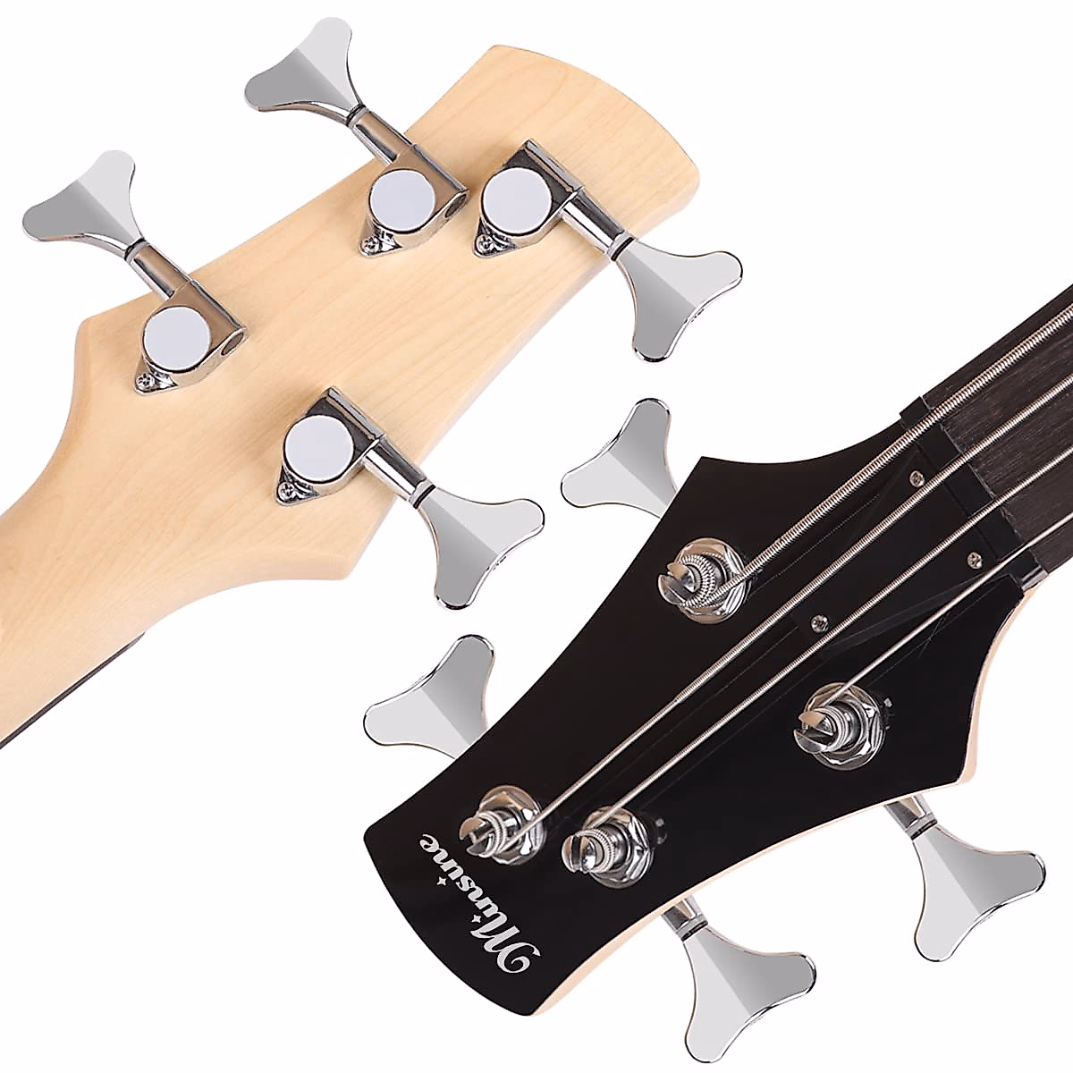 Electric Bass Guitar 4 Strings Full Size P Bass Beginner Kit Black for Starter with Gig Bag, Guitar Strap, and Guitar Cable (Black)