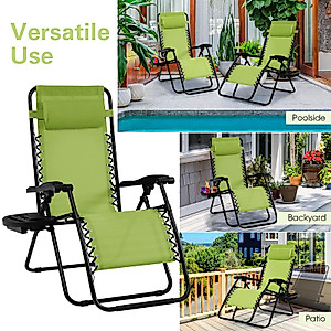 Goplus Zero Gravity Lounge Chairs, 160°Adjustable Folding Recliner w/Pillow and Cup Holder, 350LBS Comfy Outdoor Lounge Chairs for Patio, Lawn, Yard & Camp(1, Green)