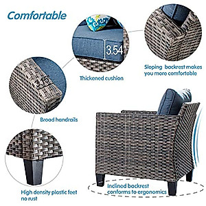 ovios Patio Furniture Sets 6 PCS High Back Outdoor Wicker Rattan Sofa Sectional Set with Coffee Table Garden Backyard Porch (Denim Blue-Grey)