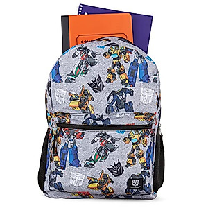 Transformers Optimus Prime Allover Backpack - Optimus, Prime, Megatron and Bumblebee - Transformers School Bookbag (Grey)