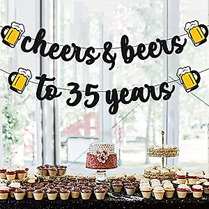 35 Birthday Banner Cheers to 35 Years Decorations for Men Women Him Her Happy 35 Birthday Anniversary Party Supplies Black Glitter PRESTRUNG