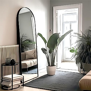 TRAHOME Arched Full Length Mirror with Foldable Clothes Rack,Large Floor Mirror with Aluminum Alloy Frame for Door Bedroom Bathroom Living Room (60x20-Black)