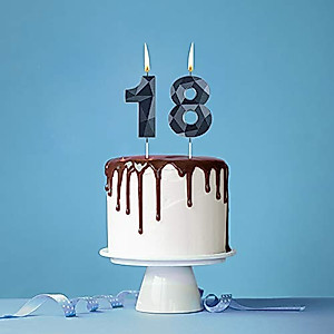18th Birthday Candles, 3D Diamond Shape Number 18 Candles Happy Birthday Cake Topper Numeral Candles for Birthday Party Wedding Decoration Reunions Theme Party Anniversary, Black, 2 Inch