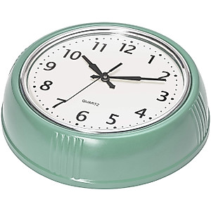 Bernhard Products Retro Wall Clock 9.5 Inch Green Kitchen 50's Vintage Design Round Silent Non Ticking Battery Operated Quality Quartz Clock (Seafoam Green)