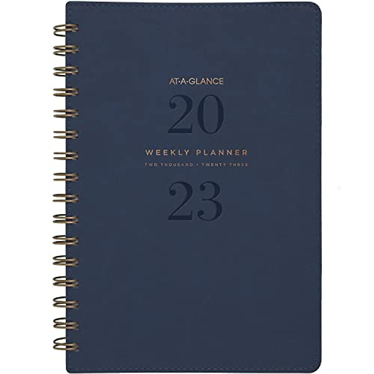 AT-A-GLANCE 2023 Weekly & Monthly Planner, 5-1/2" x 8-1/2", Small, Spiral Bound, Monthly Tabs, Pocket, Signature, Navy (YP20020)