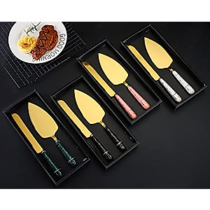 AXIAOLU Wedding Cake Knife and Server Set, Gold Cake Knife Set for Wedding, Stainless Steel Ceramic Handle Cake Pie Serving Set Gift for Anniversary Birthday Parties (White)