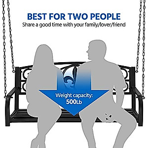 Yaheetech Outdoor Porch Swing, 2 Persons Patio Swing Chair Metal Hanging Bench, Heavy Duty 500lb Weight Capacity Swing Seat All-Weather Resistant, Black