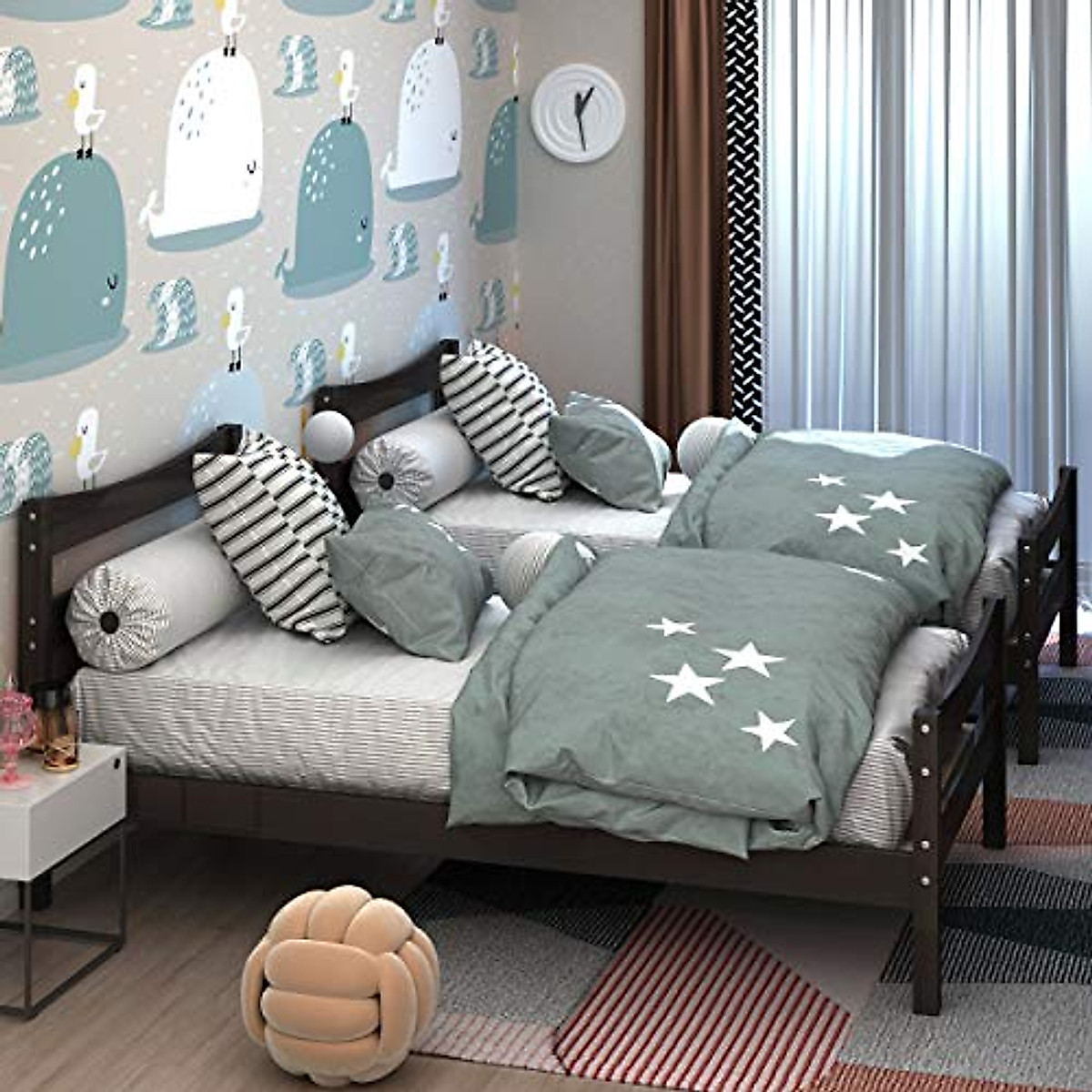 Giantex Wood Bed Frame Twin Size, Rustic Style Platform Bed w/Headboard & Footboard, Solid Wood Slat Support, No Box Spring Needed, Panel Bed Mattress Foundation for Kids (Espresso)