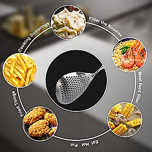 Skimmer Slotted Spoon - YAHAFI 304 Stainless Steel Food Grade Filter Spoon with Comfort Handle and Hanging Holes, Spider Strainer Skimmer for Kitchen Cooking Draining and Frying (15 Inch)