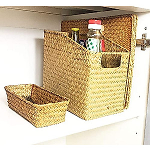 MISNINE Multifunction Basket Magzine Book Holder Basket,Handwoven Seagrass Rustic Home Décor (Small)