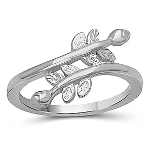 JEWELEXCESS Sterling Silver Leaf Friendship Ring for Women | Dainty Sterling Silver Promise Ring For Women | Stackable Silver Open Band Olive Branch Ring For Women