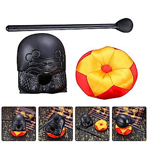 Cabilock Buddhist Wood Fish Zen Drum: Temple Block with Hammer and Cushion Musical Decoration for Meditation Classroom