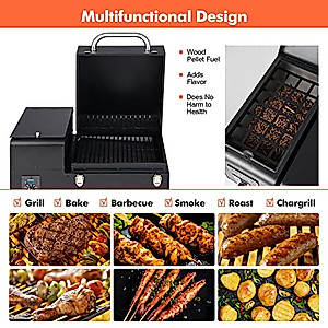 Giantex Portable Pellet Grill Smoker with 256 sq.in Cooking Area, Easy-to-operate Temperature Control 150°F to 450°F, 13 lbs Hopper, Outdoor Wood Pellet Grill for BBQ Camping Tailgating RV Cooking