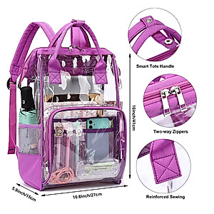 Yusudan Heavy Duty Clear Backpack for Men Women, School Bag Bookbag PVC Plastic Transparent Backpacks for Boys Girls (Purple)
