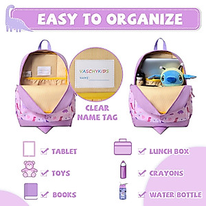 VASCHY Dinosaur Toddler Backpacks, Cute Water Resistant Little Boys Girls Backpack Chest Strap for Kindergarten,Rucksack Schoolbag Bookbag for Kids Pink