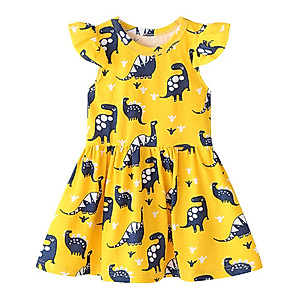 Jeinxcn Toddler Baby Girl Dinosaur Party Dress Summer Holiday Dress Outfit Clothes 4T