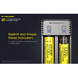 Nitecore UI2 Dual-Slot Intelligent Lithium-ion Battery USB Charger for 18650, 18350, 20700, 21700, 14500, 16340 and More, and LumenTac Battery Organizer