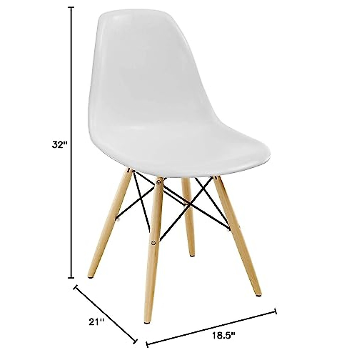Modway Pyramid Mid-Century Modern Kitchen and Dining Room Chair with Natural Wood Legs in White
