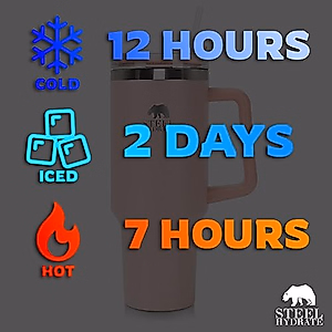 SteelHydrate 40 Oz Tumbler With Handle With Lid and Straws | Insulated Stainless Steel Travel Mug | Reusable Eco-Friendly Choice | Iced Tea or Hot Coffee | Water Bottle Cup (Plush Pink)