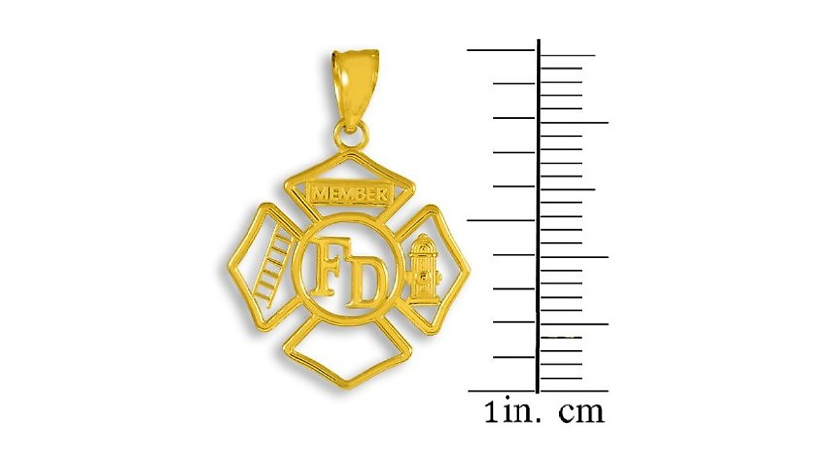 10k Gold FD Open Badge Firefighter Pendant - Claddagh Gold