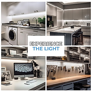 EShine Hand Wave Activated Under Cabinet LED Lighting Kit, Dimmable, 4-Pack 12 in - Touchless Dimming Control, White Under Counter Lights for Kitchen, Garage, Office, Desk - Cool White (6000K)