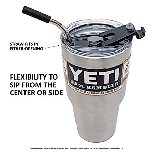 Spill Proof Tumbler Lid with Angled Stainless Steel Straw + Silicone Straw Tip + Straw Cleaning Brush for Yeti Rambler or Ozark Trail Tumblers (30oz, Black)