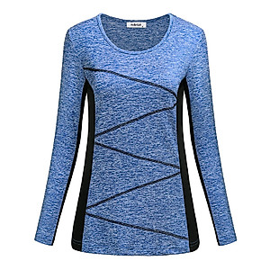 AxByCzD Exercise Tops for Women Yoga Long Sleeve Athletic Wear Running Training Performance Pilates Spring Workout Outdoor Clothes Blue XL