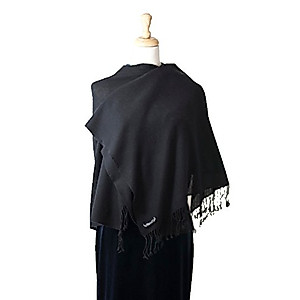 Cashmere Shawl Scarf Handmade 100% Pure Lightweight Oversized (Black)