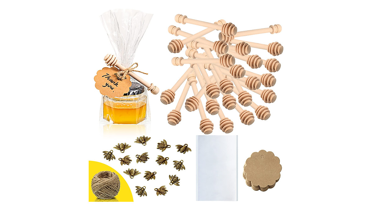 Shappy 96 Pcs Wood Honey Dipper Set for DIY Gifts