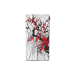 AOYEGO Floral Hand Towel Branch Foliage Butterfly Cherry Japanese Blossom Ink China Culture Classic Bath Hand Towels Lightweight Decorative 30X15 Inch Soft Polyester-Microfiber for Kitchen
