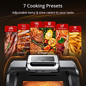 Indoor Grill Smokeless, Air Fryer Grill Combo with Adjustable Temperature to 450°F, Electric Grill with Viewing Window, Removable Nonstick Grate, Fast and Even Heating, 4Qt for Family, with Tongs