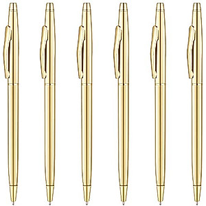 Unibene 6 Pack Slim Gold Ballpoint Pens Black Ink 1 mm - Black ink, Nice Gift for Business Office Students Teachers Wedding Christmas