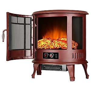 e-Flame USA Regal Freestanding Electric Fireplace Stove - 3-D Log and Fire Effect (Red)