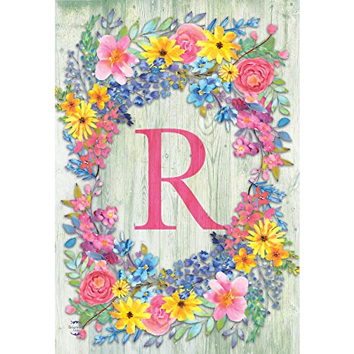Spring Monogram Letter R Garden Flag Floral Wreath Briarwood Lane 18" x 12.5"