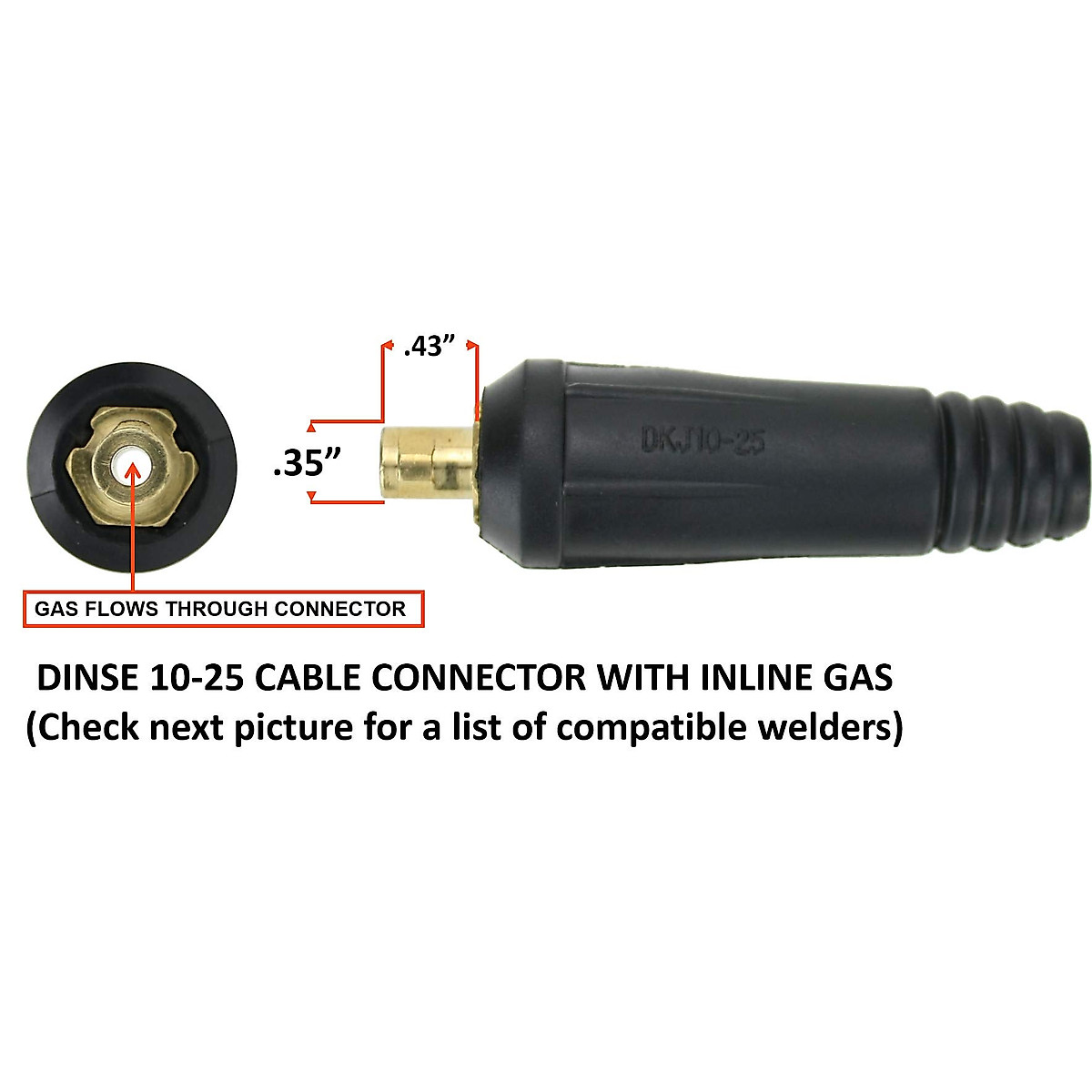 17 Series - 150 Amp - Air Cooled - TIG Torch - 12.5 feet 1-Piece Cable - INLINE Gas Dinse 10-25 Connector - (Welders with Gas Solenoid)