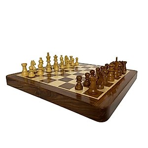 BCBESTCHESS Handmade Magnetic Wooden Folding Chess Board with Extra Queens & Storage for Chessmen (7x7 Inches)