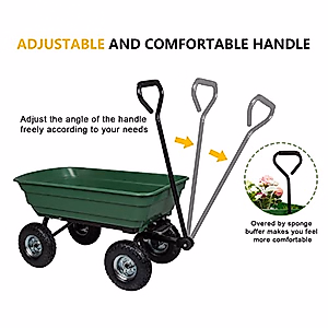 Garden Dump Cart - Poly Utility Wagon Carts 600lbs Capacity with Steel Frame for Outdoors, Lawns, Yards, Farms, and Ranches, Green