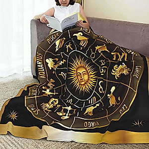 Wheel Zodiac Constellation Round with Sun Moon Throw Blanket, Soft Lightweight Fleece Throws for Kids, Men, Women,Warm Microfiber Fuzzy Blanket for Bed Living Room Sofa Couch 50"X40"