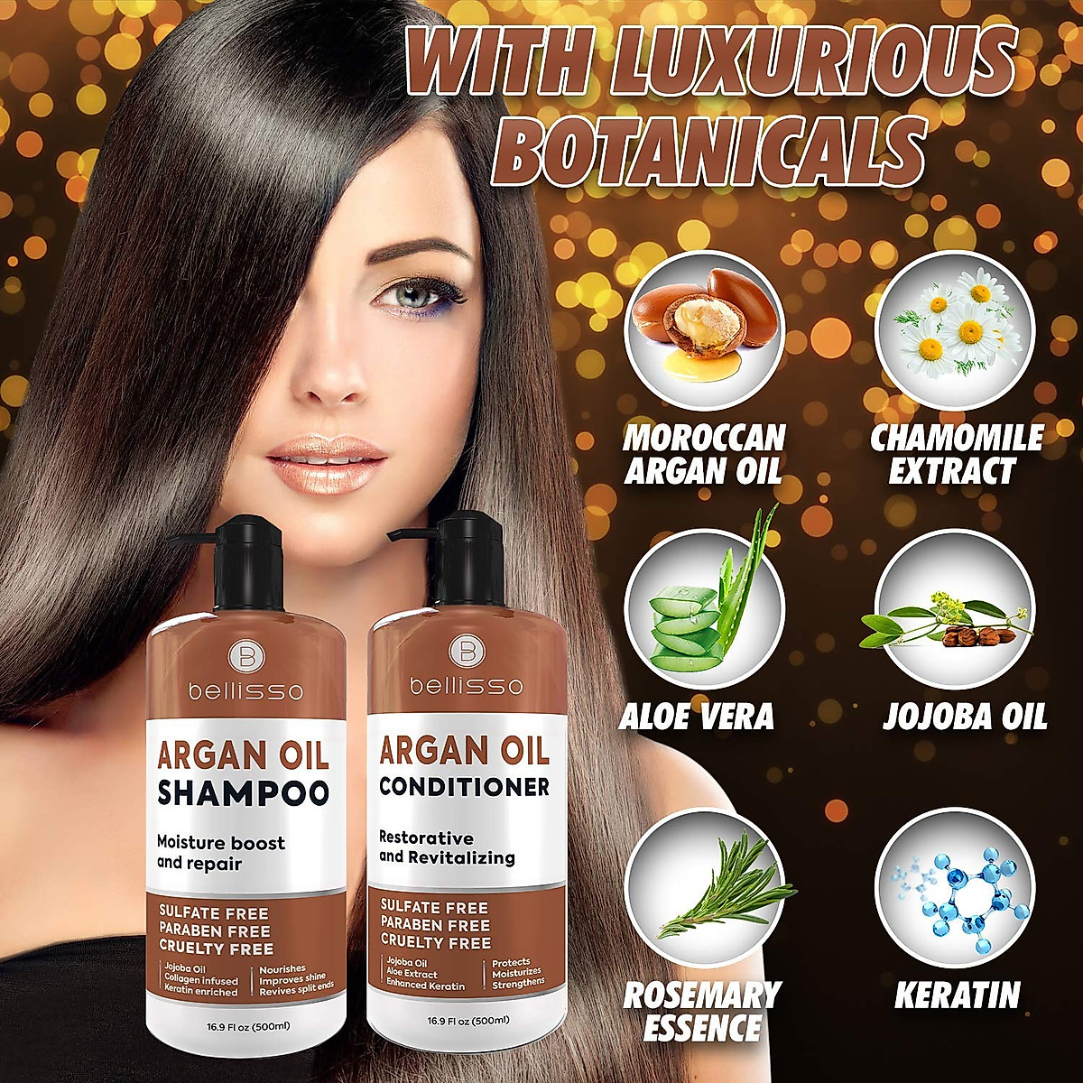 BELLISSO Moroccan Argan Shampoo, Conditioner Set and Hair Mask